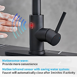 Black Touchless Kitchen Faucet with Pull Down Sprayer, WOTOKOL LED Light Smart Hands-Free Single Handle Kitchen Sink Faucet Motion Sensor Stainless Steel