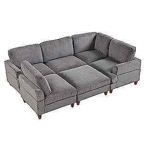 Free Combination Oversized Modular Sectional Sofa with Ottomans ,6 Seater Corduroy Upholstery L/U Shaped Reversible Corner Couch ,98" Sleeper Sofa&Couch Convertible Sofabed for Living Room Office