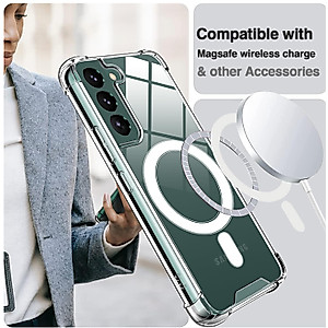 KIOMY Case for Samsung Galaxy S22+ 5G Shockproof Bumper Protective Cover with Airbags Corners Hybrid Design Hard PC Back with Flexible TPU Frame for S22 Plus Clear Magnetic for Magsafe Wireless Charge