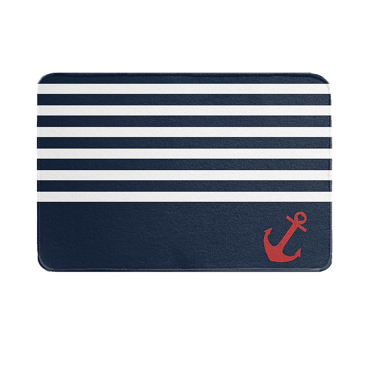 Nautical Anchor Indoor Door Mat, Absorbent Floor Mats Bathroom Rugs, Summer Ocean Coastal Blue White Striped Kitchen Runner Rugs, Non Slip Doormat for Bedroom/Sink/Laundry, 16"x24"