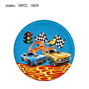 41 pcs hot cars Race Car Themed Party Supplies, 20 Plates, 20 Napkins and 1 Tablecloth, hot cars Race Car Birthday Party Decorations for Boys and Girls