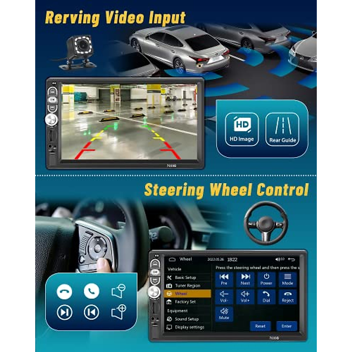 Hikity Single Din Car Stereo 7 Inch Touchscreen with Apple Carplay Android Auto Bluetooth 5.1, Car Audio Receiver with Mirror Link FM Radio SWC USB AUX TF Card and 12LED Backup Camera