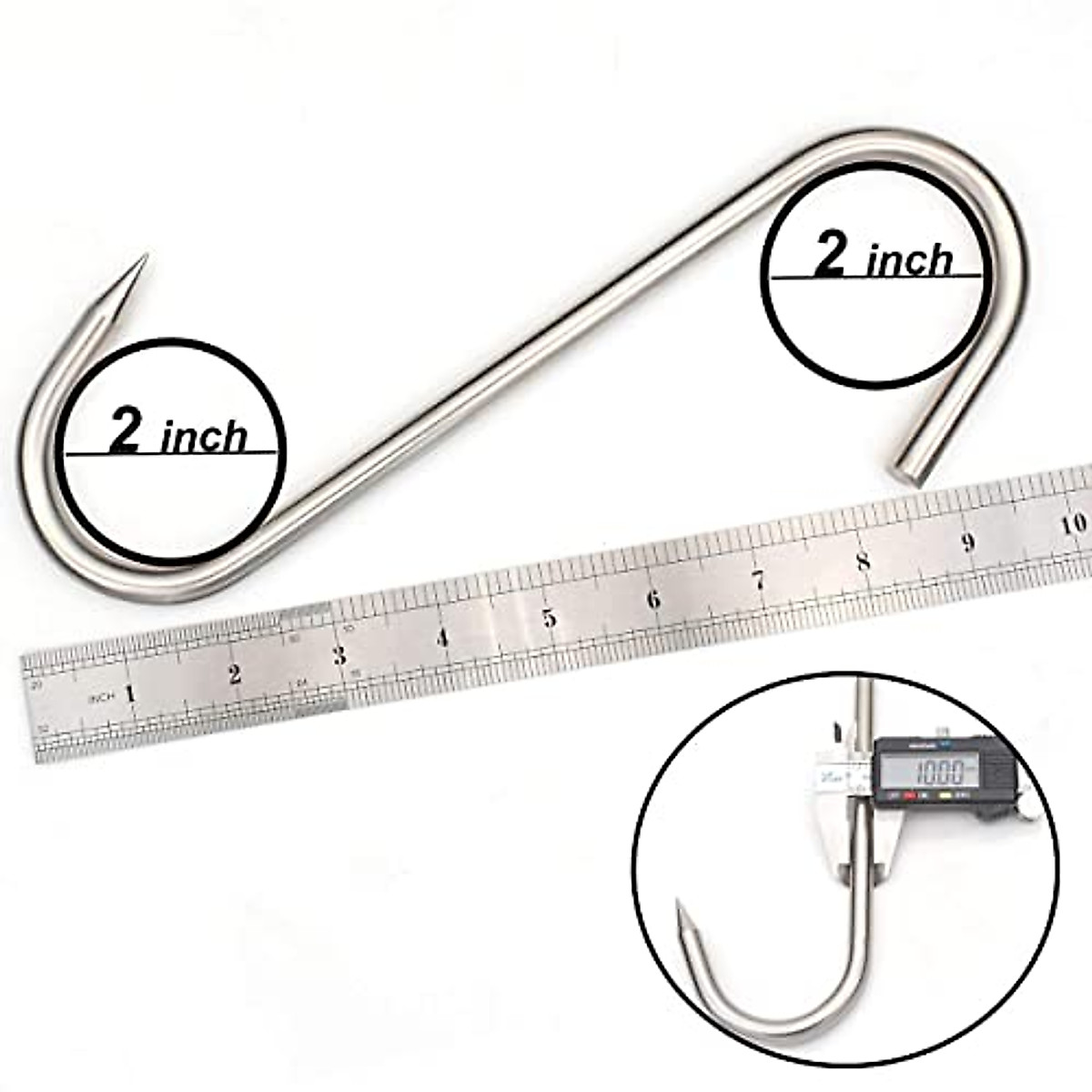 HONSHEN 10 Inch Meat Hook, Heavy Duty 10mm S-Hooks Stainless Steel Meat Processing Butcher Hooks (10mm10inch)