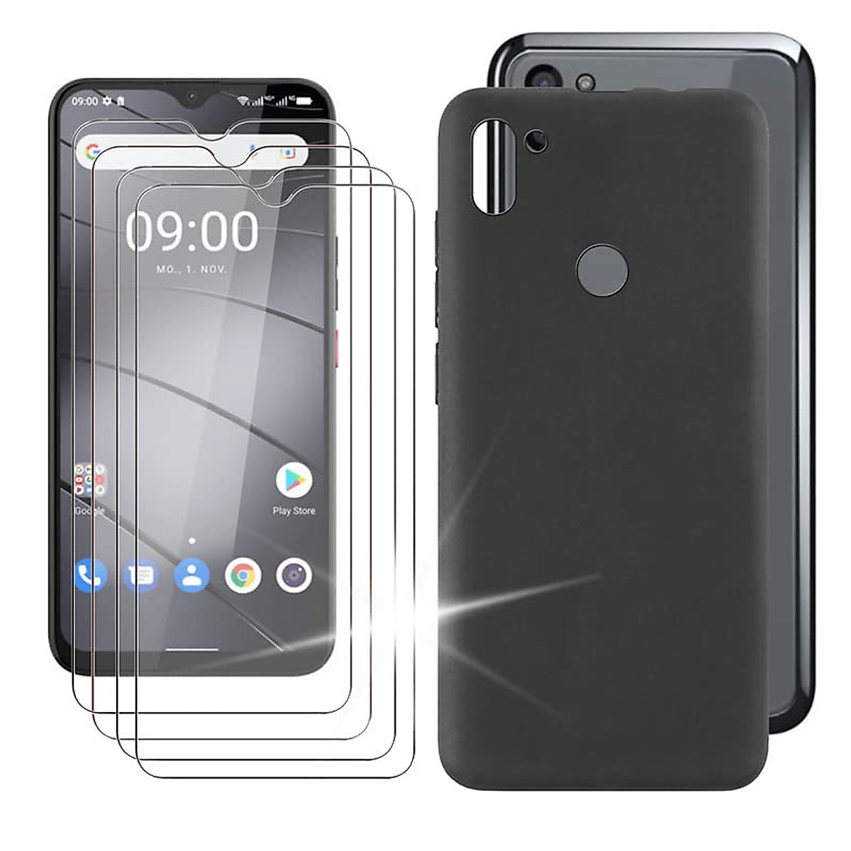 4 Pack Ikiiqii Cover for Gigaset GS5 Pro (6.30") case Shell Soft Silicone TPU Black Phone Protective Cases + 9H Hardness HD Tempered Glass Screen Protector Film Protection