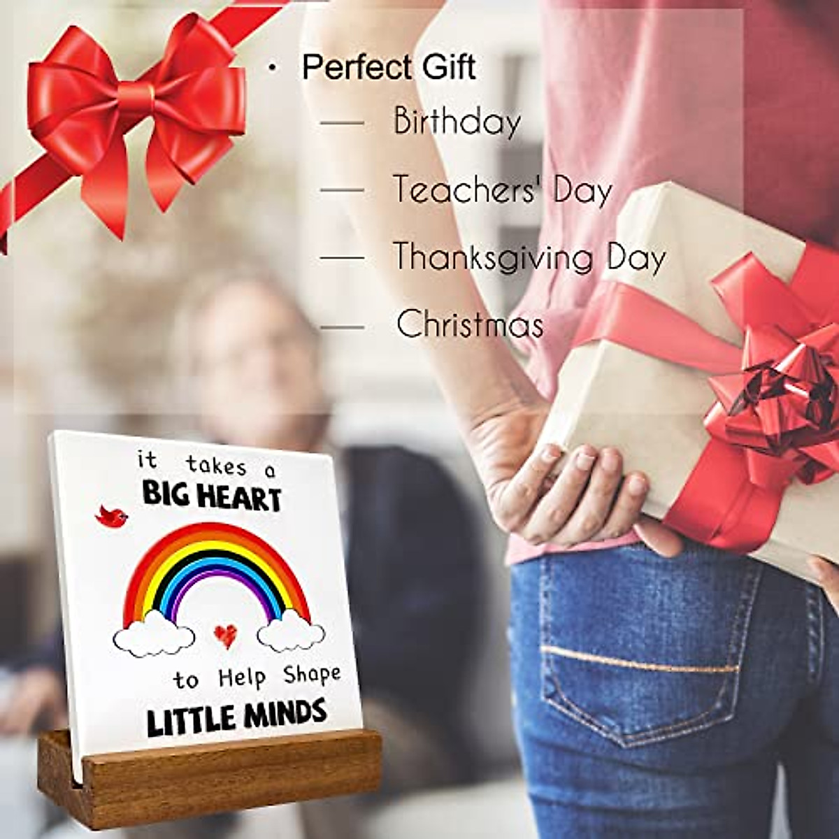 Teacher Appreciation Gifts - Ladies Teacher Gifts For Desk Decor - It Takes A Big Heart To Help Shape Little Minds - The Best Teacher Gifts For Students - Funny Thank You, Birthday, Christmas Gifts