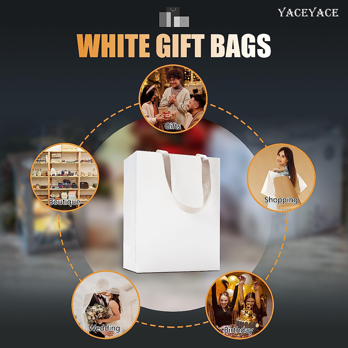 White Gift Bags, YACEYACE 10Pcs Kraft Paper Bags 8"x4.25"x10" White Paper Bags White Bags with Handles Paper Gift Gags White Paper Shopping Bags Merchandise Bags Goodie Bags Boutique Bags Retail Bags Party Bags Gift Bags