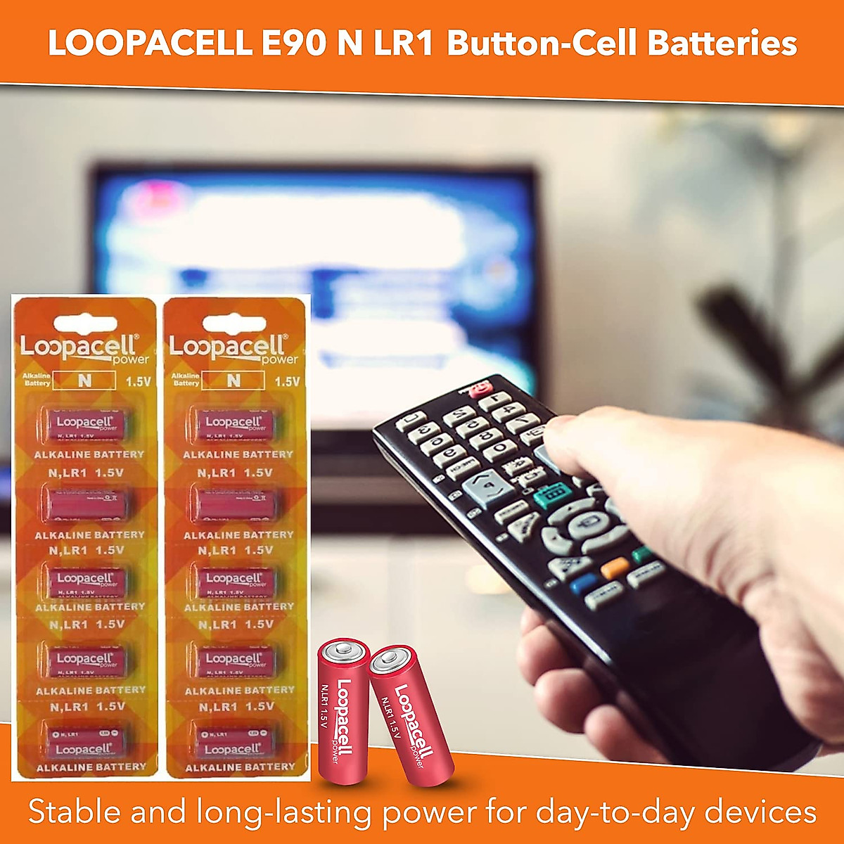 LOOPACELL E90 Alkaline Batteries, 1.5V, LR1 N Size (Pack of 10)