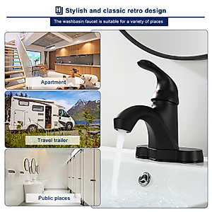 HOMELODY Plastic Bathroom Faucet Matte Black 4 inch Centerset Bathroom Sink Faucet Single Handle Faucet for 2 or 3 Holes Lavatory Faucet, Hot and Cold Water RV Faucet