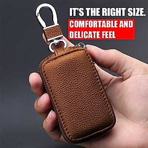 BESULEN Car Key Case Holder, Leather Car Key Chain Bag Car Remote Key Fob Holder, Auto Smart Key Fob Case Key Pouch with Keychain, Keychain Protector Case Car Accessories (Brown)