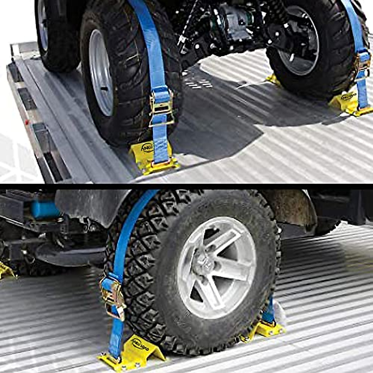 ANLU LOAD Wheel Chock Tie Down Kit,Wheel Tie Down Straps,E Track Tie Down System for ATV,Utv,Construction Equipment&Small Tractors.