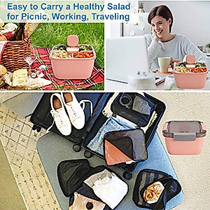 Freshmage Salad Lunch Container To Go, 2 Packs 52-oz Salad Bowls with 3 Compartments, Salad Dressings Container for Salad Toppings, Snacks, Men, Women (Pink+Green)
