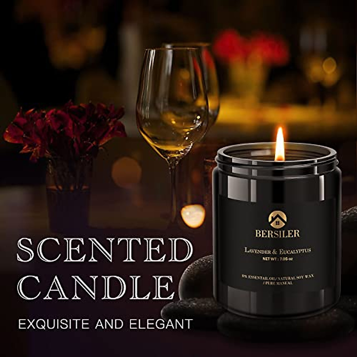 Scented Candles for Men - Lavender Eucalyptus Candles for Home Scented Aromatherapy Candles Stress Relief Gift for Women/Men Black Jar, Graduation Gift for Women