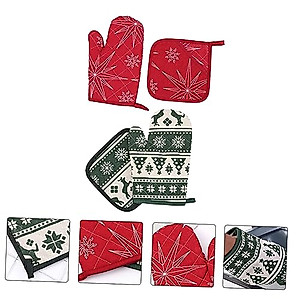 NOLITOY 4 Sets Gloves Set red Outfit red Pot Holders Silicone Pot Holder Oven mat Christmas Oven Mitts Kitchen Cushion Cloth Cooking Mitt Kitchen Microwave Mitt Baking Mitt Bread Dish Rack