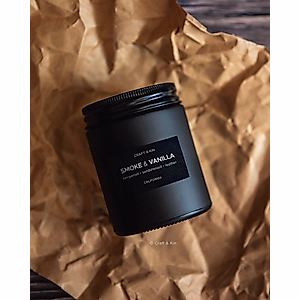 Scented Candles for Men | Smoke and Vanilla Candle for Men | Soy Candles, Long Lasting Candles, Home Decor | Masculine Candle, Wood Wicked Candles, Spring Candles | Vanilla Candle in Black Jar