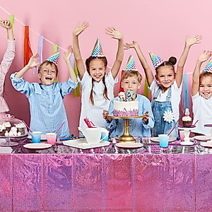 4 Pack Iridescence Plastic Tablecloths Shiny Disposable Laser Rectangle Table Covers Holographic Foil Tablecloth Iridescent Party Decoration Birthday Bridal Wedding Christmas 54" x 108" (Pink)