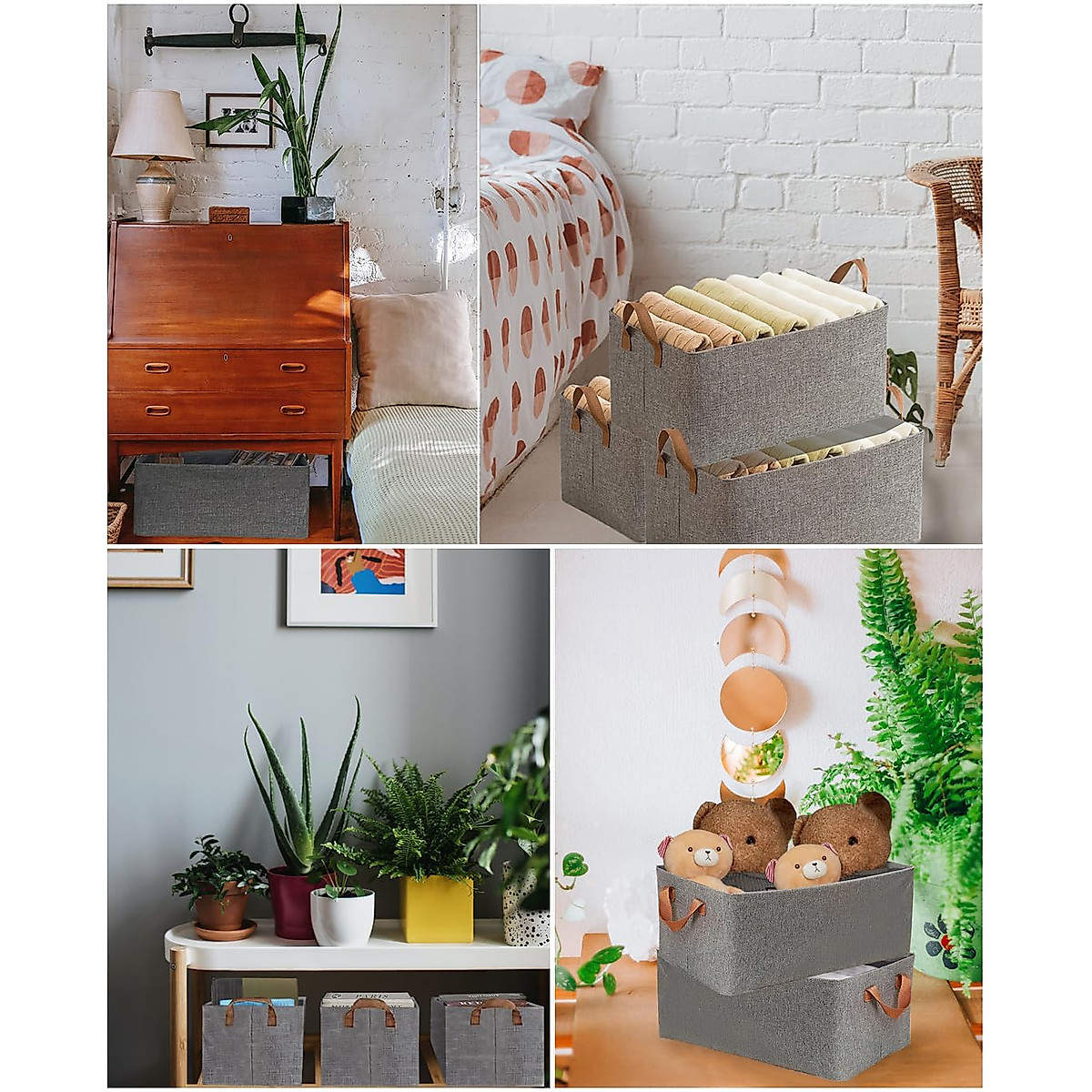 AARAINBOW 4 Pcs Closet Clothes Organizer Bins, Fabric Storage Box with Steel Frame Stackable Shelf Storage Baskets Large, Fabric Storage Baskets Foldable Closet Shelf Storage Containers, 23L (4 Gray)