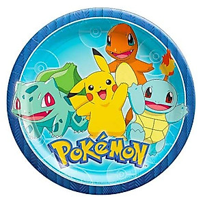Classic Pokemon Birthday Party Supplies Pack for 16 with Plates, Napkins, Cups, Table Cover, Candles, and Pin