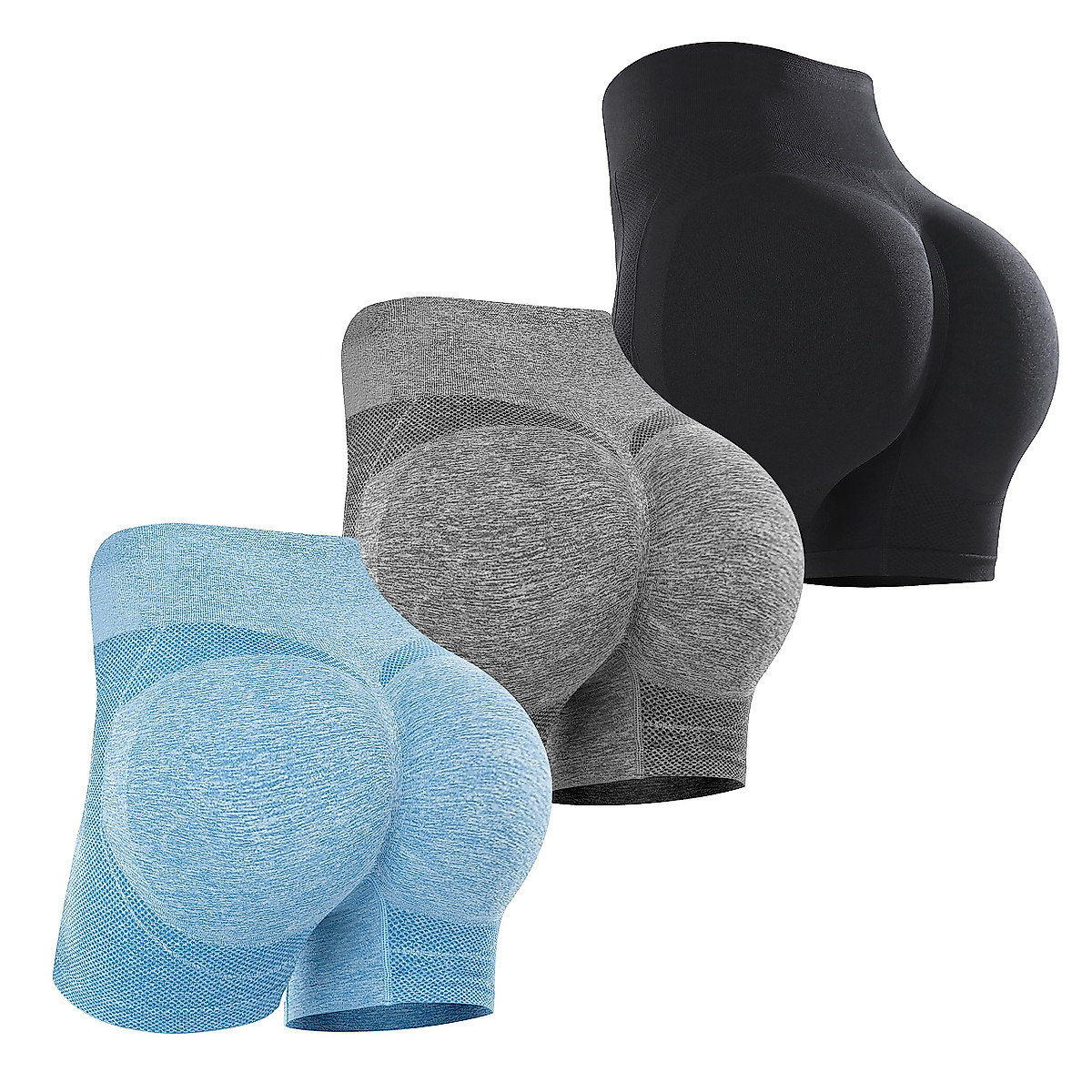 sicoozoe Women's 3 Piece Butt Lifting Shorts High Waist Tummy Control Yoga Shorts Seamless Ruched Booty Workout Shorts