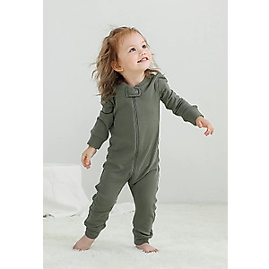 Owlivia Organic Cotton Baby Boy Girl Zip up Sleep N Play, Footless, Long Sleeve(12-18 Months, Dark Grey Melange & Olive Green)