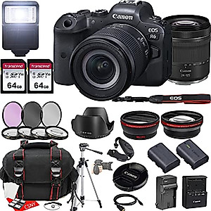 Canon EOS R6 Mirrorless Camera w/RF 24-105mm f/4-7.1 is STM Lens + 2X 64GB Memory + Hood + Case + Filters + Tripod & More (35pc Bundle)