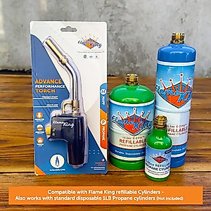 Flame King FK4500CGA High Intensity Propane Torch Head for Soldering, Brazing, Plumbing, Lighting Charcoal/Fire Pits, Compatible with 1LB Cylinders, MAPP, and MAP-PRO