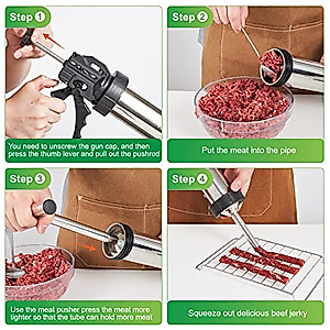 Upgraded 1.57LB Large Capacity Stainless Steel Jerky Gun Sausage Stuffer Machine Beef Jerky Gun Sausage Maker Jerky Shooter Jerky Gun Kit with 5 Nozzles 5 Brushes & Meat Pusher