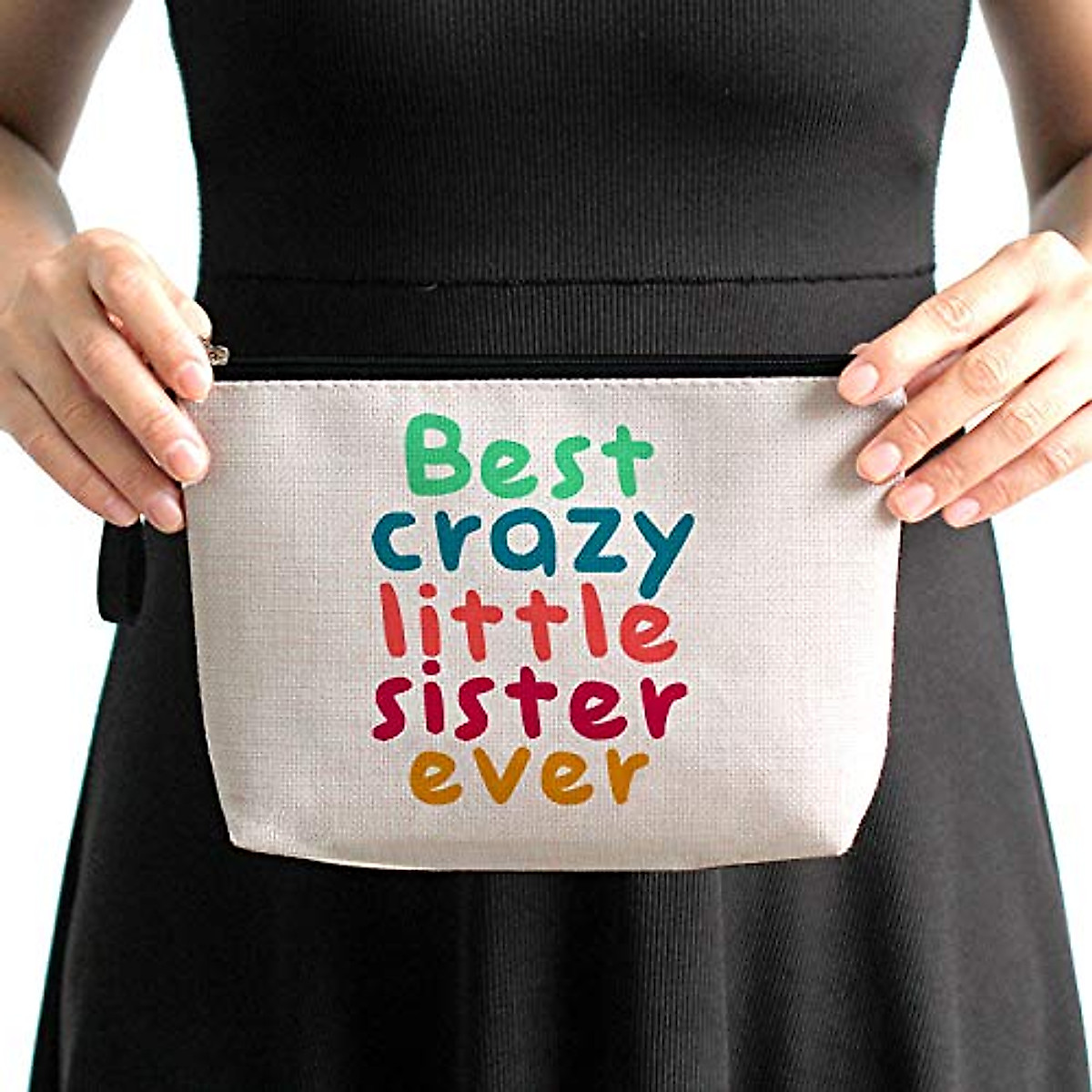 Hanamiya Na Gifts for Sister Birthday, Rakhi Gift for Sister, Sister Gifts from Sister Brother, Sister's Makeup Bag-Best Crazy Little Sister Ever-Funny Best Sister Gifts for Soul, Big, Little Sister