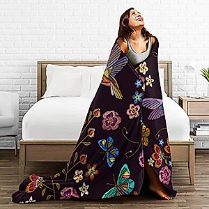 Abucaky Hummingbird Bird Fleece Throw Blanket Ultra Soft Cozy Blooming Flowers Decorative Flannel Blanket All Season for Home Couch Bed Chair Travel 50x40in