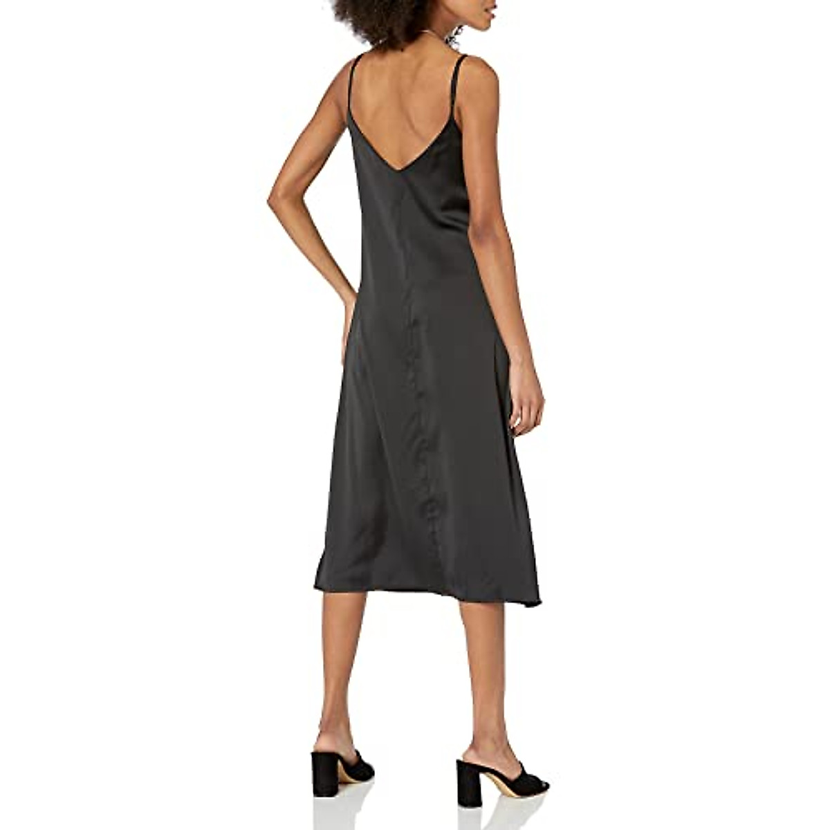 The Drop Women's Ana Silky V-Neck Midi Slip Dress Dress, -Black, S
