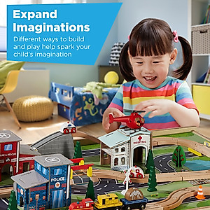 Best Choice Products Large 50in 35-Piece Train Table, Multipurpose Wooden Toy Activity Playset for Children w/Tracks, Reversible Top - Natural