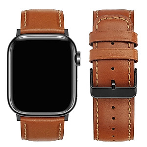 Tasikar Bands Compatible with Apple Watch Band 49mm 46mm 45mm 44mm 42mm Men Genuine Leather Replacement Bands Compatible with Apple Watch Ultra 2 SE Series 10 9 8 7 6 5 4 3 2 1, Classic Brown