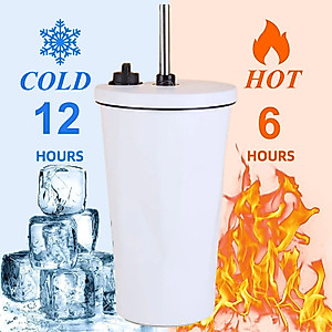 FRAGSCEN 20 OZ Insulated Tumbler with Lid and Straw, Tumbler with Screw Lid, Stainless Steel Tumbler, Iced Coffee Cup, Double Wall Vacuum Tumblers, Water Bottle Travel Mug, White