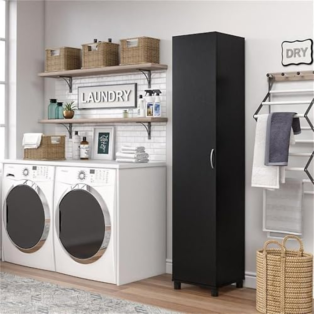 Pemberly Row Transitional 16" Utility Storage Cabinet in Black