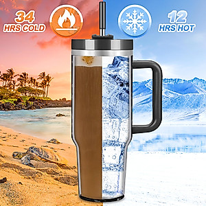 40 oz Tumbler with Handle and Straw, 2 Lids (2 in 1 & LeakProof Lid) - Vacuum Insulated Stainless Steel Double Wall Water Bottle Travel Mug - Holiday Gifts for Women Men - Black Leopard