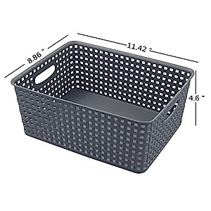 Tstorage Plastic Storage Baskets, Grey, 4 Packs