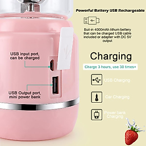 Smoothie Blender, Portable Blender, Christmas Gifts, Personal Blender Shakes, Small Blender Protein Drink Shaker With 2 Travel Cup And Lid Bpa Free, Usb Rechargeable, 15 Oz