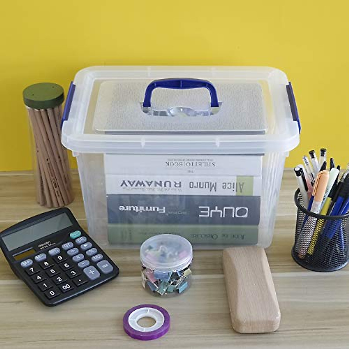 Morcte 10 L Plastic Lidded Storage Bin, Clear Storage Box, Pack of 6