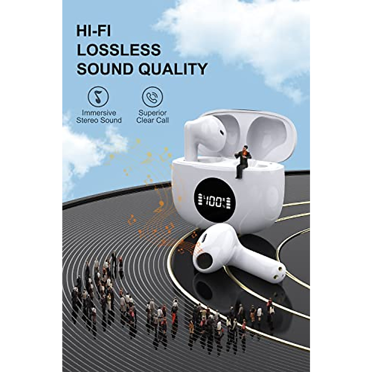 ZONWOO Wireless Earbuds, Bluetooth 5.3 Headphones with Charging Case, Touch Control in-Ear Stereo Earphones with Mic for Cellphone, IPX5 Waterproof Wireless Ear Buds for Running Workout