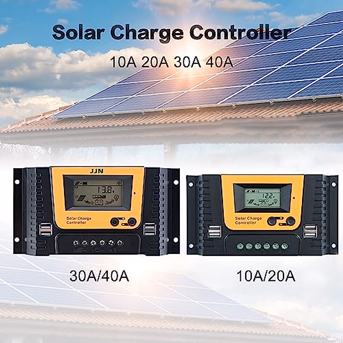 JJN 30A Solar Charge Controller 12V/24V/36V/48V Solar Panel Regulator with Adjustable LCD Display Dual USB Port Timer Setting PWM Auto Parameter