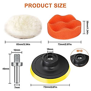 8 Pcs Drill Polishing Pad Kit, 4 Pcs 3 Inch Wool Buffing Polishing Pads & 3 Pcs Buffing Sponge, Hook & Loop Backing Pad with M10 Drill Adapter for Car Buffer Polisher Compounding, Polishing and Waxing