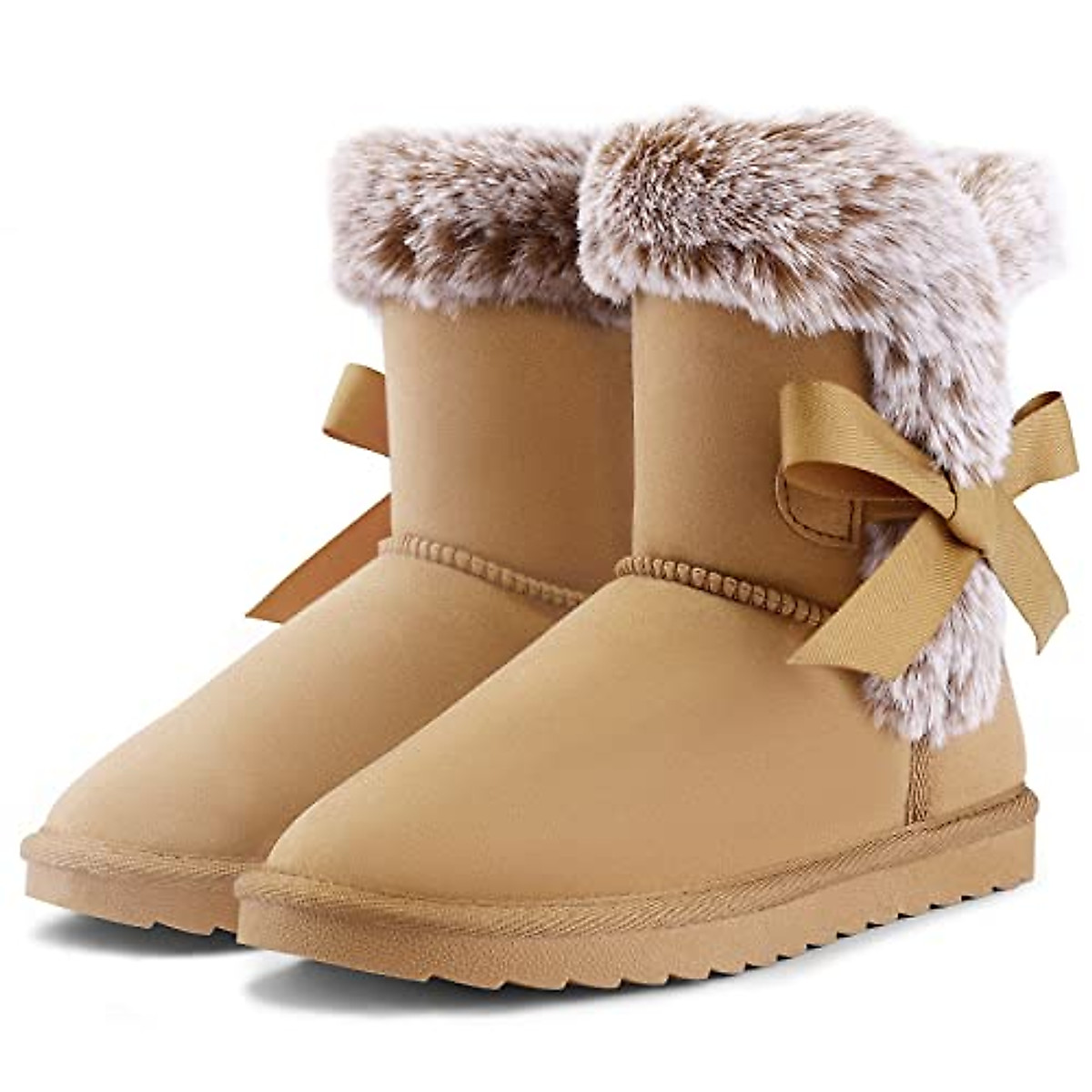 K KomForme Girls Kids Snow Boots Warm Fur Lined Slip On Outdoor Winter Shoes Lightweight Comfy（Little/Big Kids）