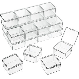 SATINIOR 24 Packs Small Clear Plastic Beads Storage Containers Box with Hinged Lid for Storage of Small Items, Crafts, Jewelry, Hardware (2.48 x 2.48 x 1.57 Inches)