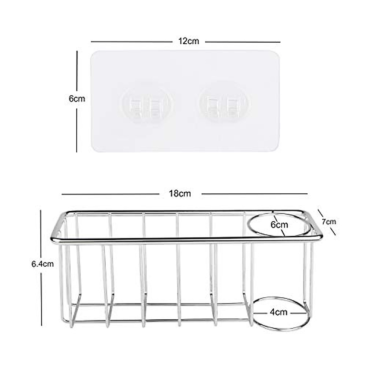 FEBBI Sponge Holder, SUS304 Stainless Steel Kitchen Sink Organizer, Sponge & Brush Holder 2-in-1 Sink Caddy Rust Proof, Water Proof & No Drilling(Come with 2 PCS Adhesives)