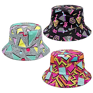 3 Pcs Retro 80s 90s Bucket Hats 3D Print Funny Trucker Hats Retro Hats for Men Women Beach Disco Party Hip Hop Hat Accessories