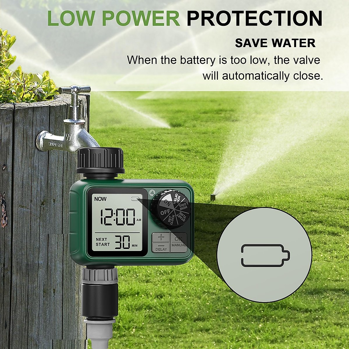 Sprinkler Timer, XinFuture Water Timer, Programmable Garden Hose Timer with Rain Delay, Manual& Automatic Watering System, Waterproof Digital Irrigation Timer Watering Lawn Evenly&Efficiently,1 Outlet