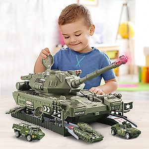 CUTE STONE Military Vehicles Set, Battle Tank Toy with Light and Sound, Rotating Turret and Missile, 4 Pack Die-cast Army Cars, Great Military Toy Tank Toy for Boy Kids