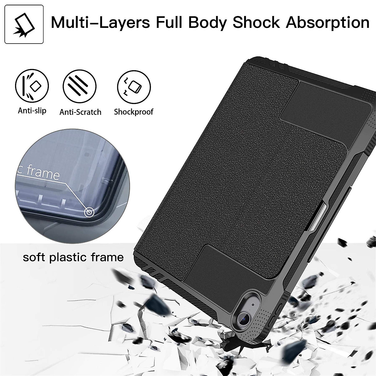 ZtotopCases for iPad Air 5th Generation Case 2022 / iPad Air Case 4th Generation 2020 10.9 Inch, Multi-Viewing Angles TPU Magnetic Protective Cover with Auto Wake/Sleep & Pencil Holder, Black