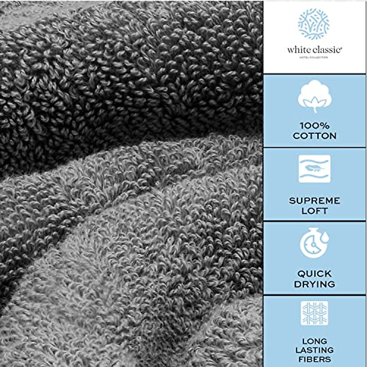 White Classic Luxury Grey Bath Towel Set - Combed Cotton Hotel Quality Absorbent 8 Piece Towels | 2 Bath Towels 700GSM | 2 Hand Towels | 4 Washcloths [Worth $72.95] 8 Pack | Gray