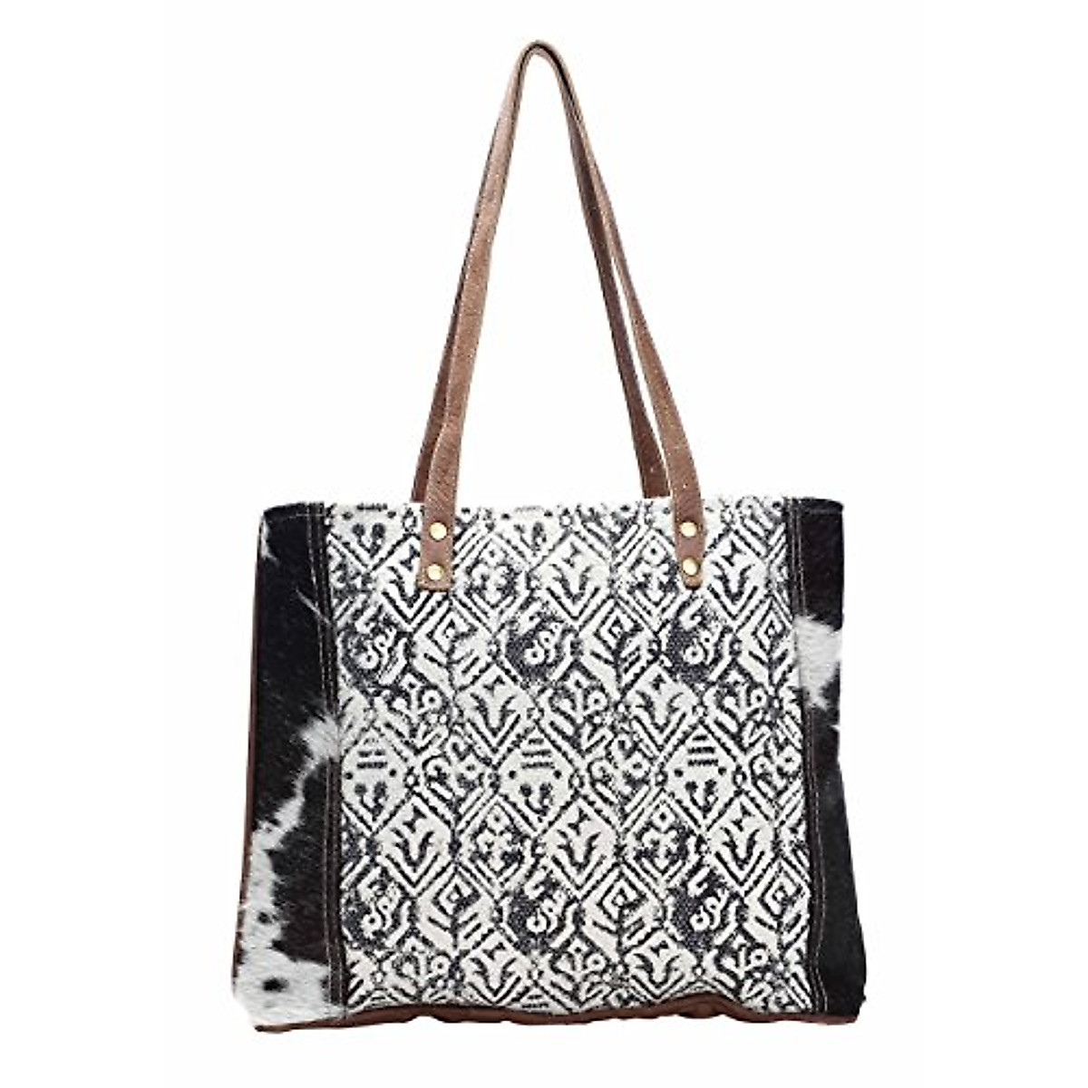 Myra Bag Cotton & Cowhide Upcycled Canvas Tote Bag S-1136