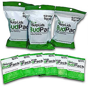 Burp Lids Bud Pack | 62% RH 2-Way Humidity Control | Size 8g Protects Up to 1 Ounce (30 Grams) Flower | Prevent Terpene Loss Over Drying and Molding | 12-Count Resealable Bag
